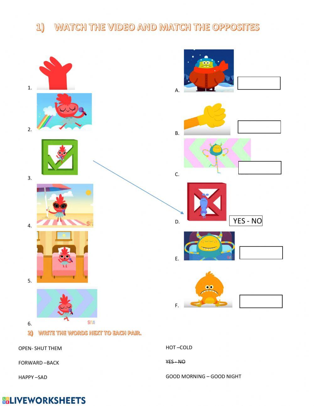 Opposites worksheet for primaria | Live Worksheets