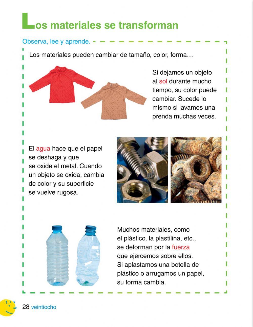 Los materiales se transforman worksheet | Live Worksheets