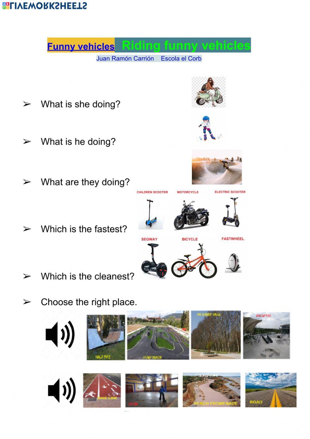 Riding funny vehicles worksheet | Live Worksheets