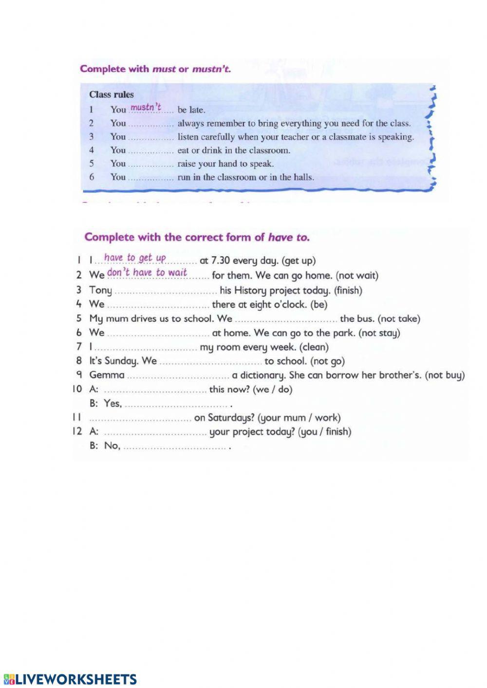 Must and have to 107960 | AgataDzirba | Live Worksheets
