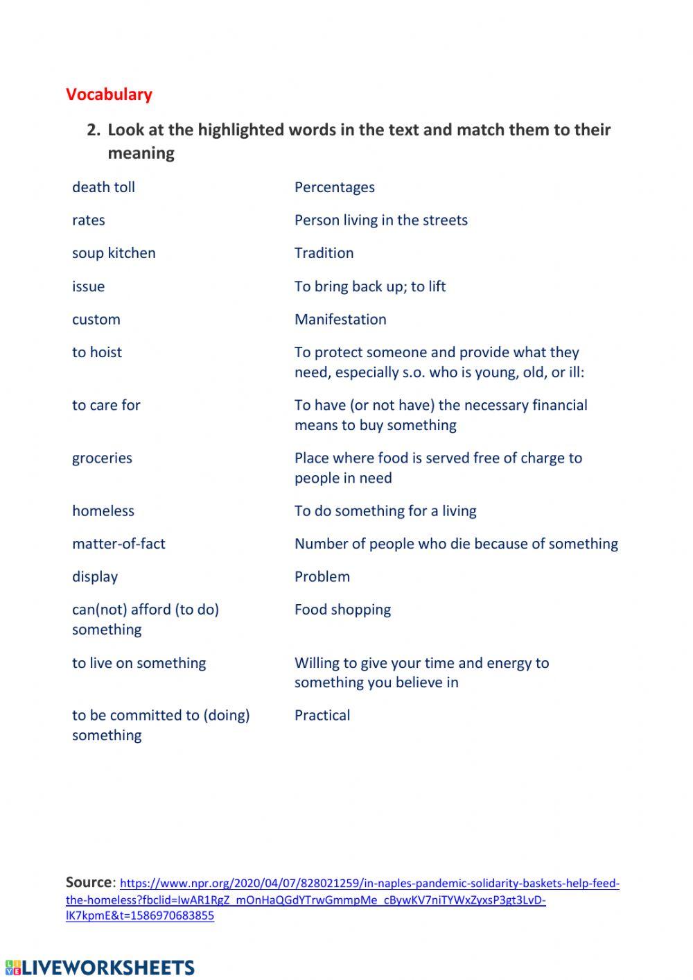 Naples solidarity baskets worksheet | Live Worksheets