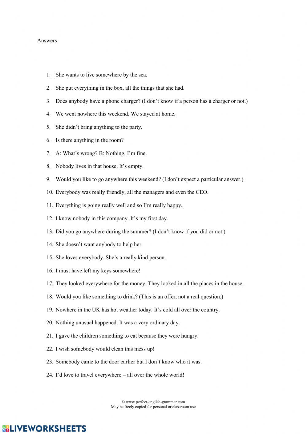 Indefinite pronouns worksheet | Live Worksheets