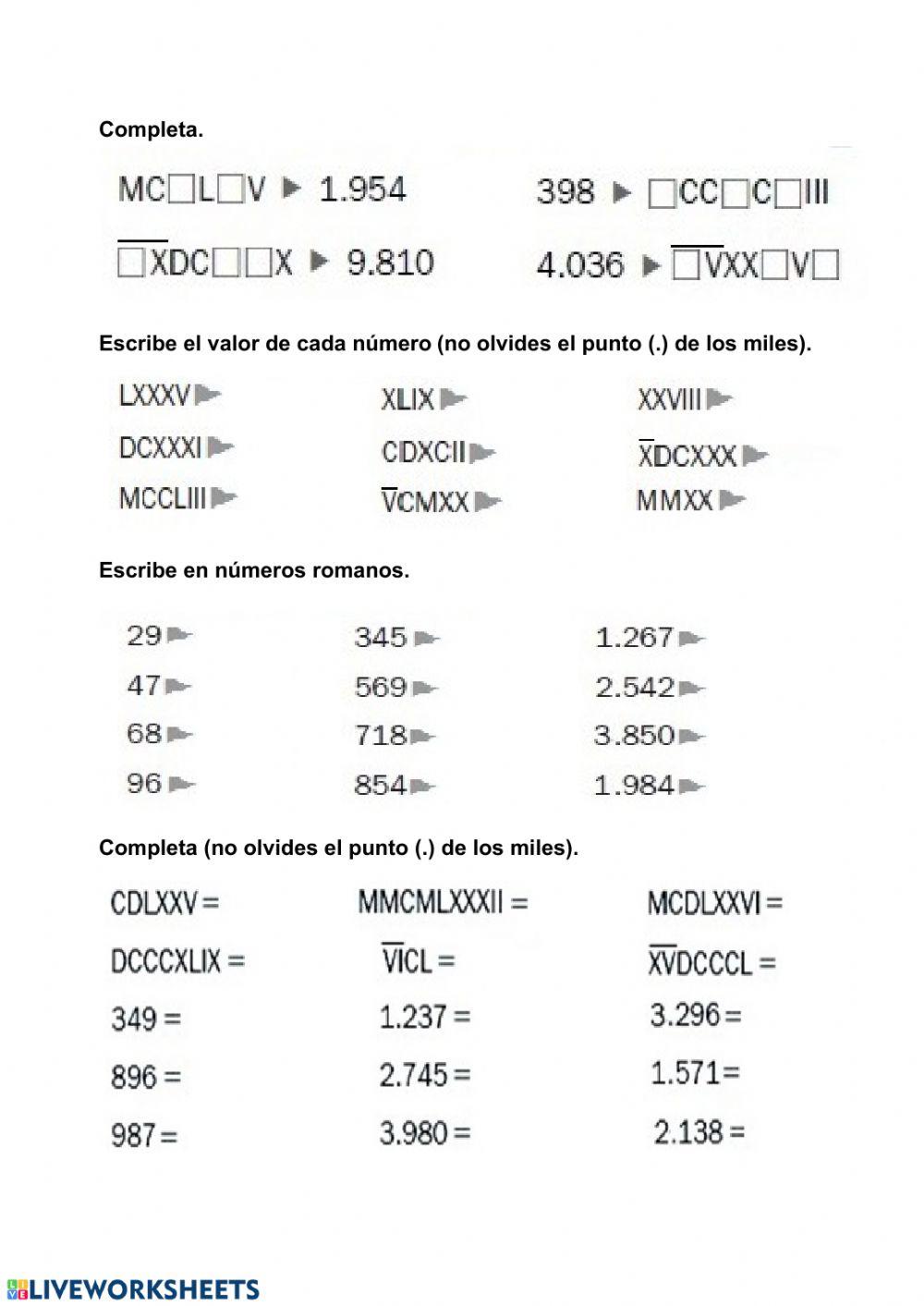Números Romanos | Free Interactive Worksheets | 108960