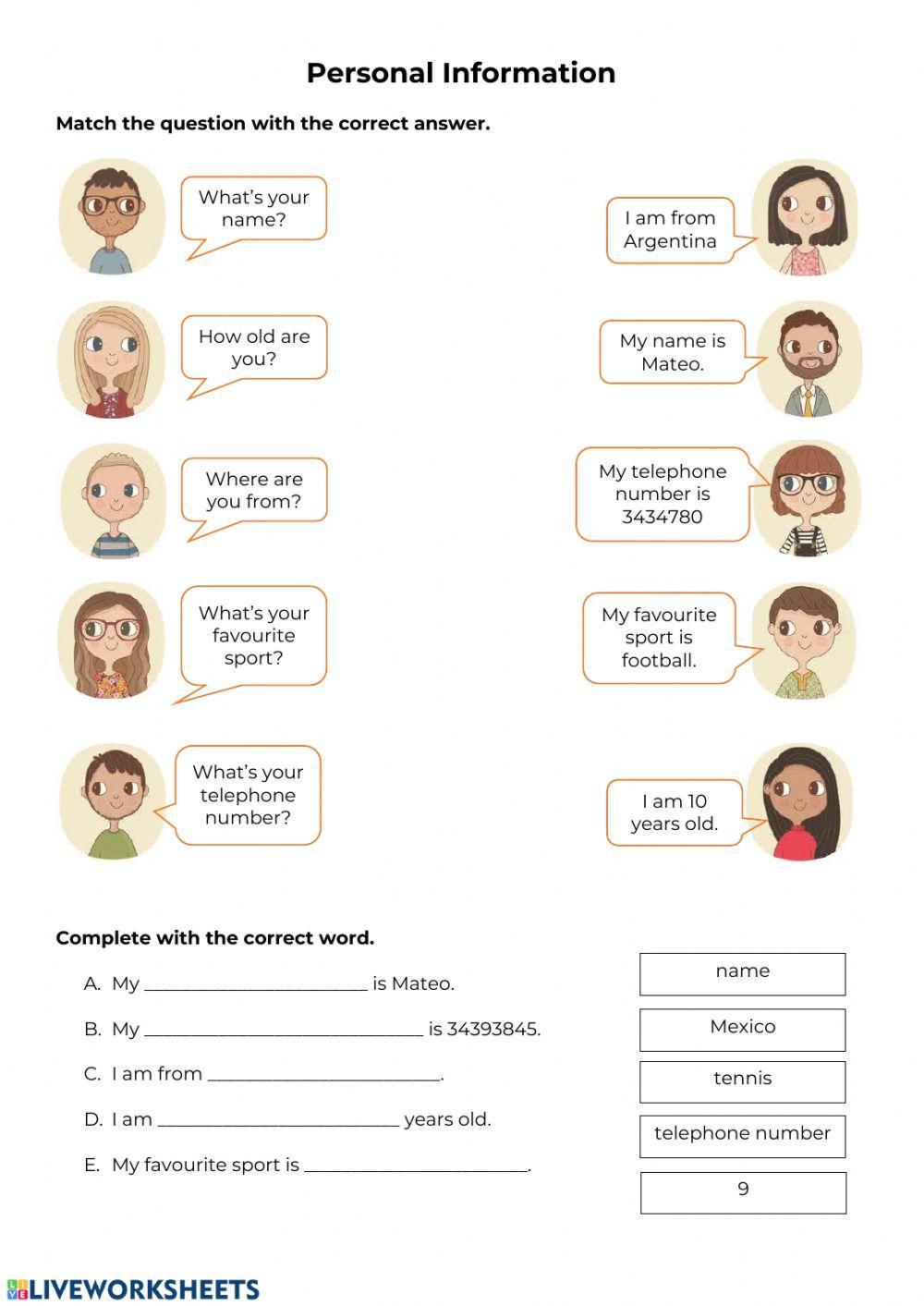 Personal inform… | Free Interactive Worksheets | 108928