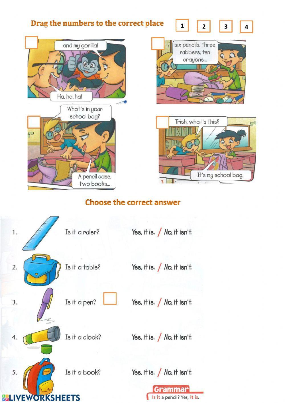 SChool objects interactive worksheet for 1st form | Live Worksheets