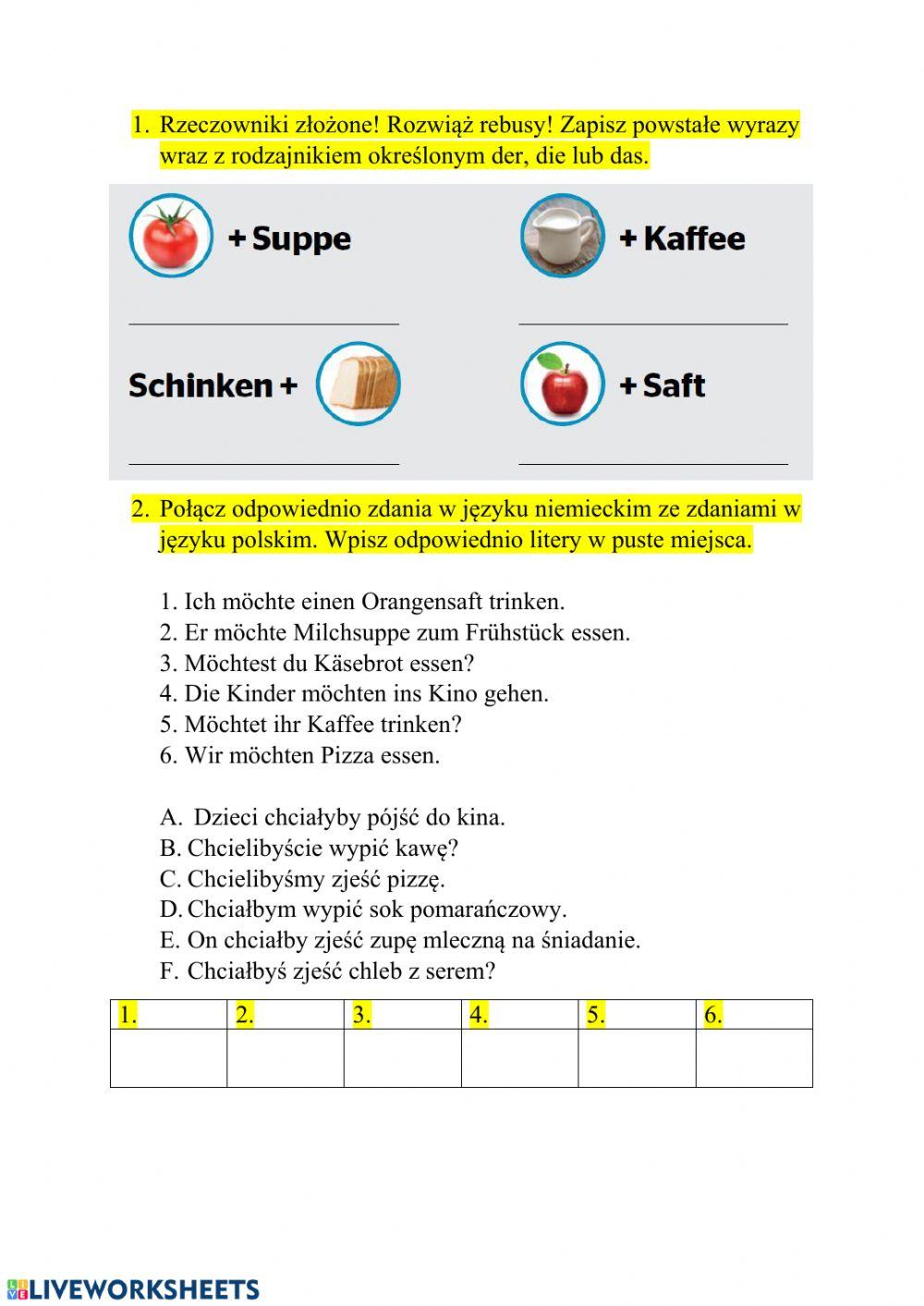 Rzeczowniki złożone + moechten worksheet | Live Worksheets