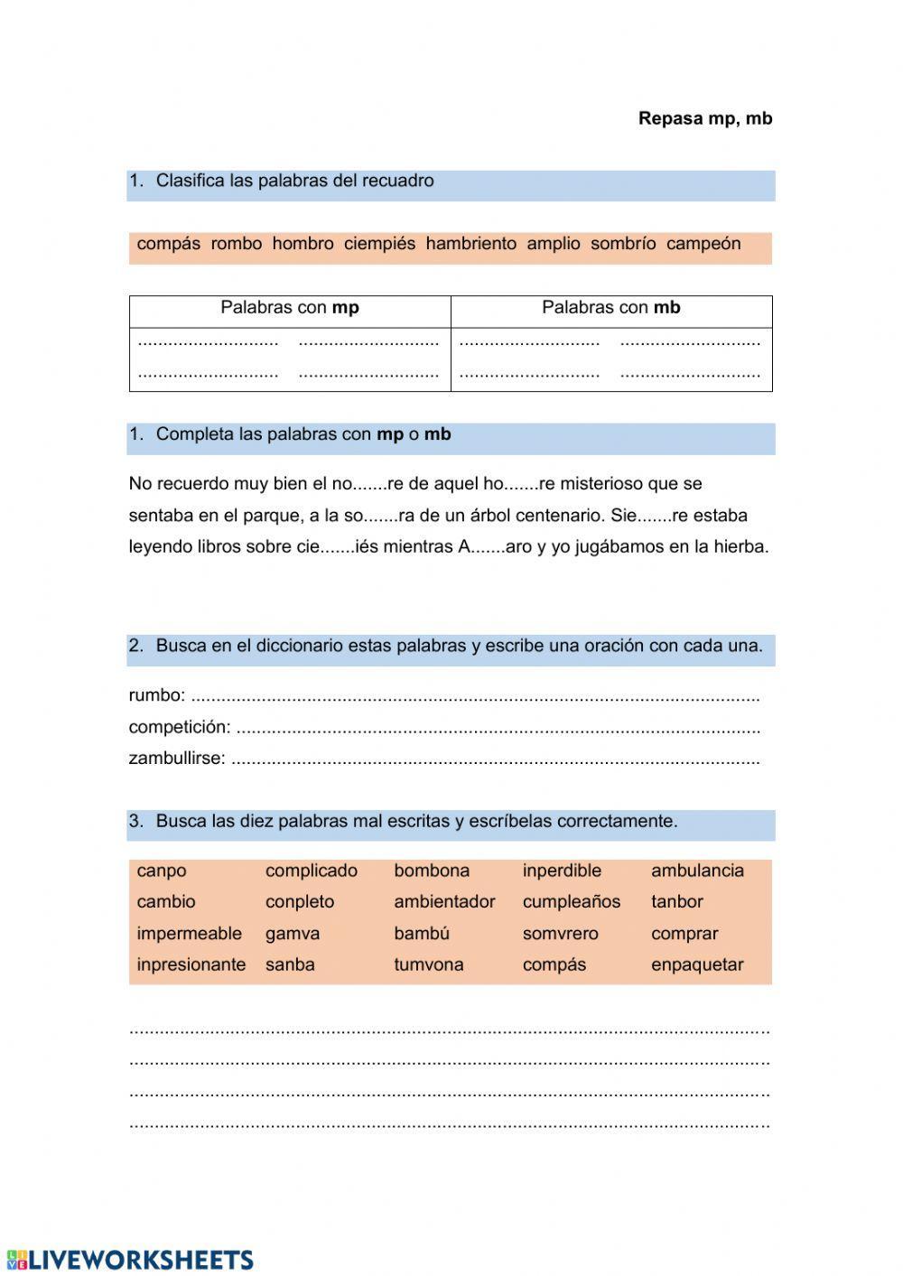 repaso mb, mp worksheet | Live Worksheets