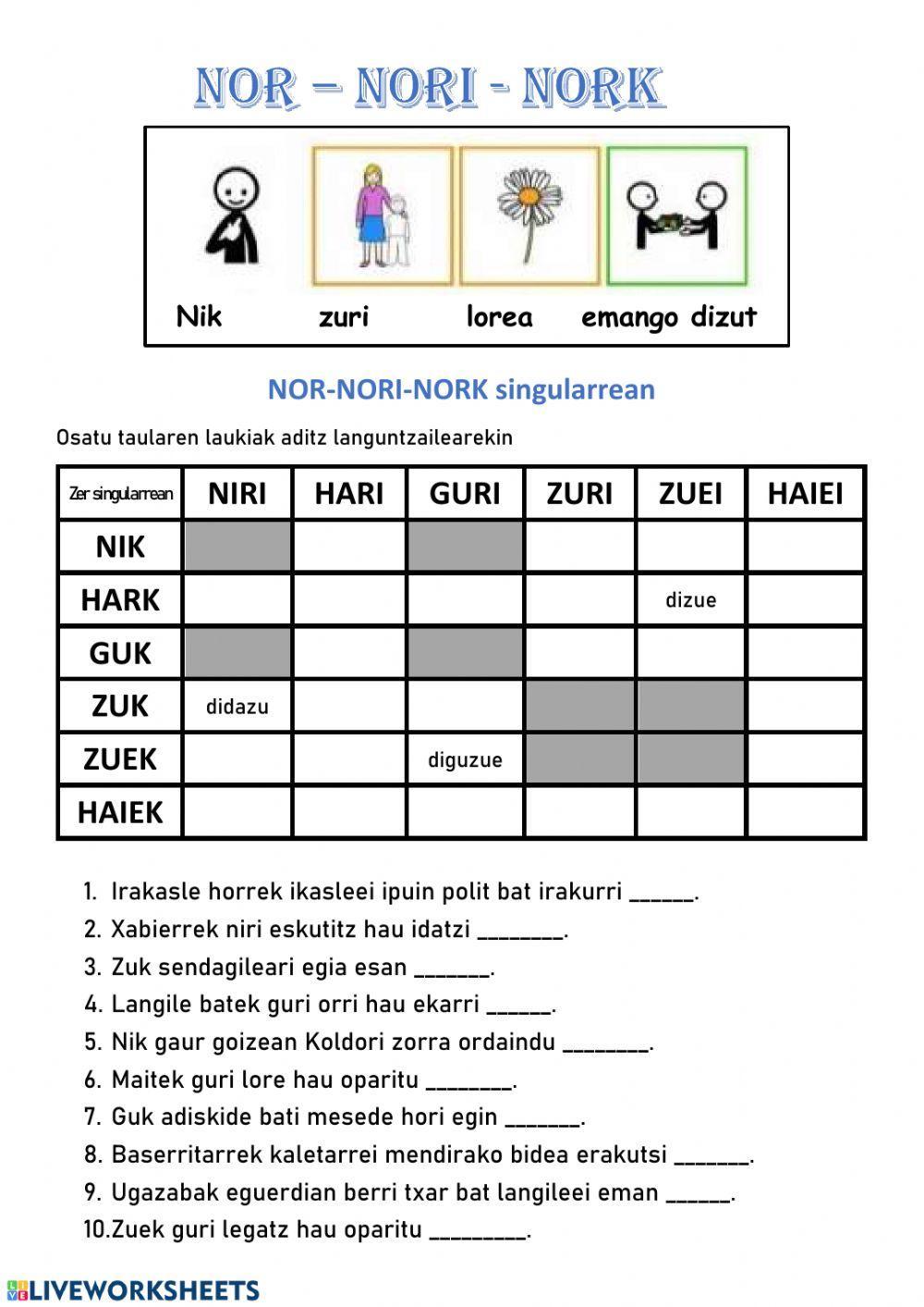 Nor-nori-nork singularrean worksheet | Live Worksheets