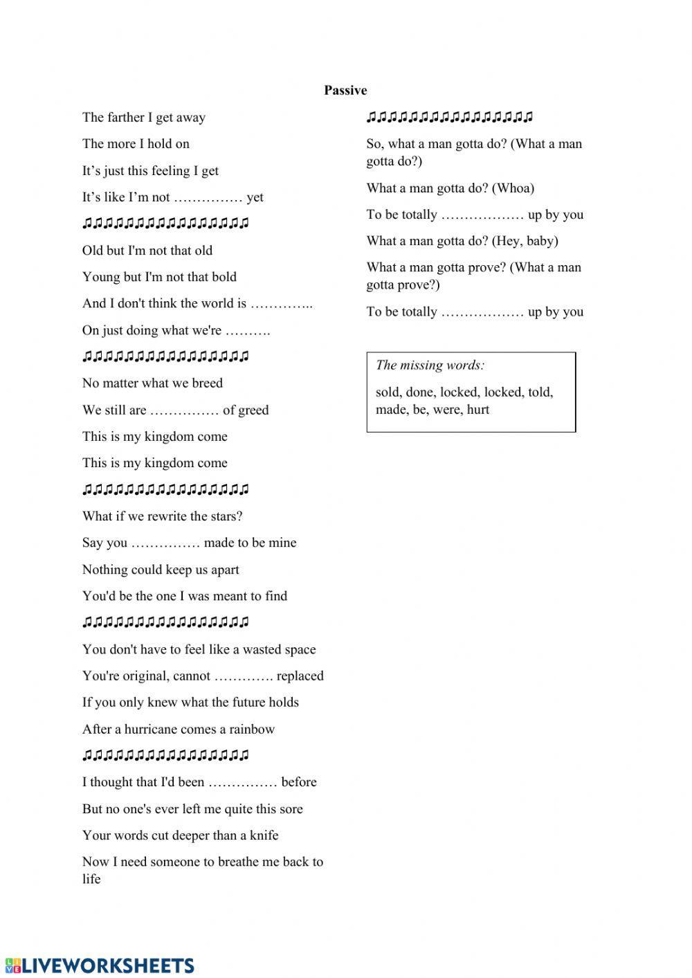 Passive songs | Free Interactive Worksheets | 540997