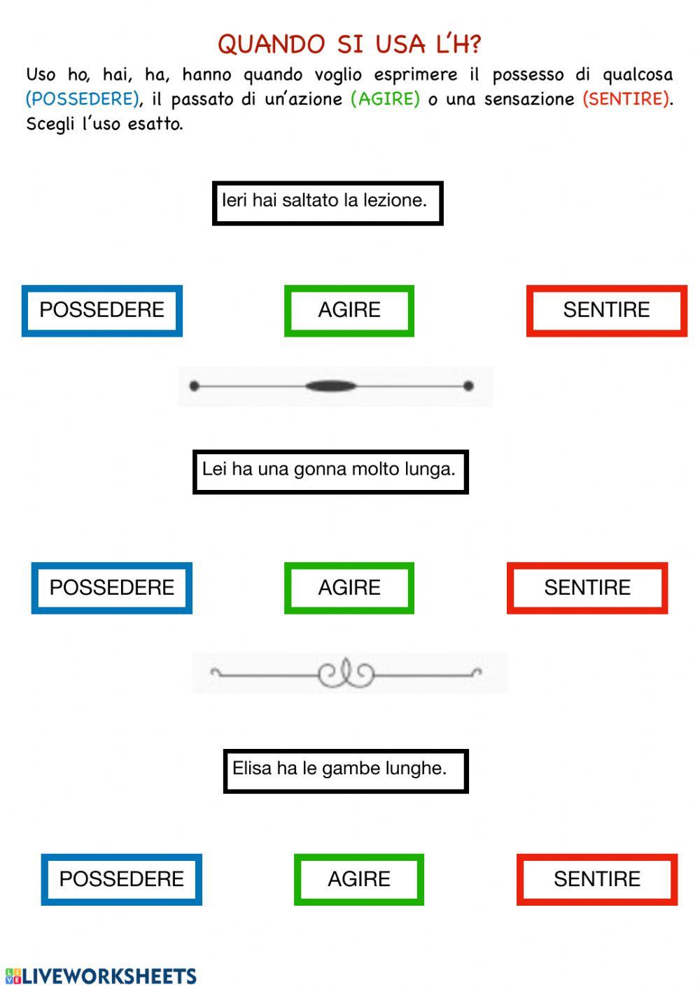 Possedere-provare-sentire2 worksheet | Live Worksheets