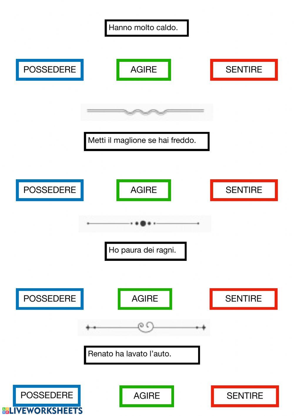 Possedere-provare-sentire2 worksheet | Live Worksheets