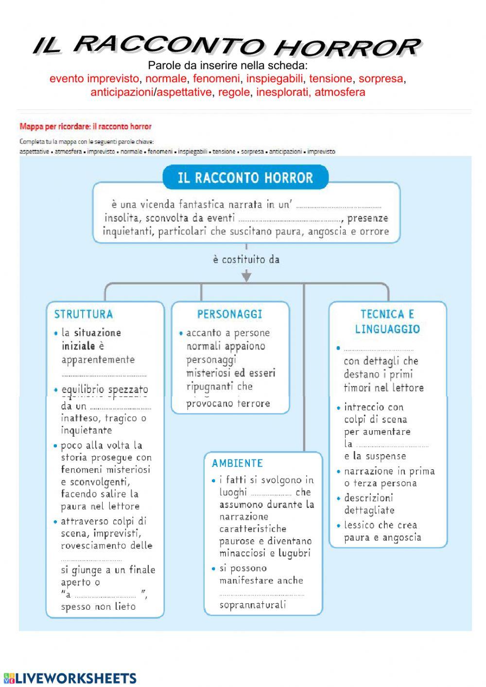 Il racconto Horror worksheet | Live Worksheets