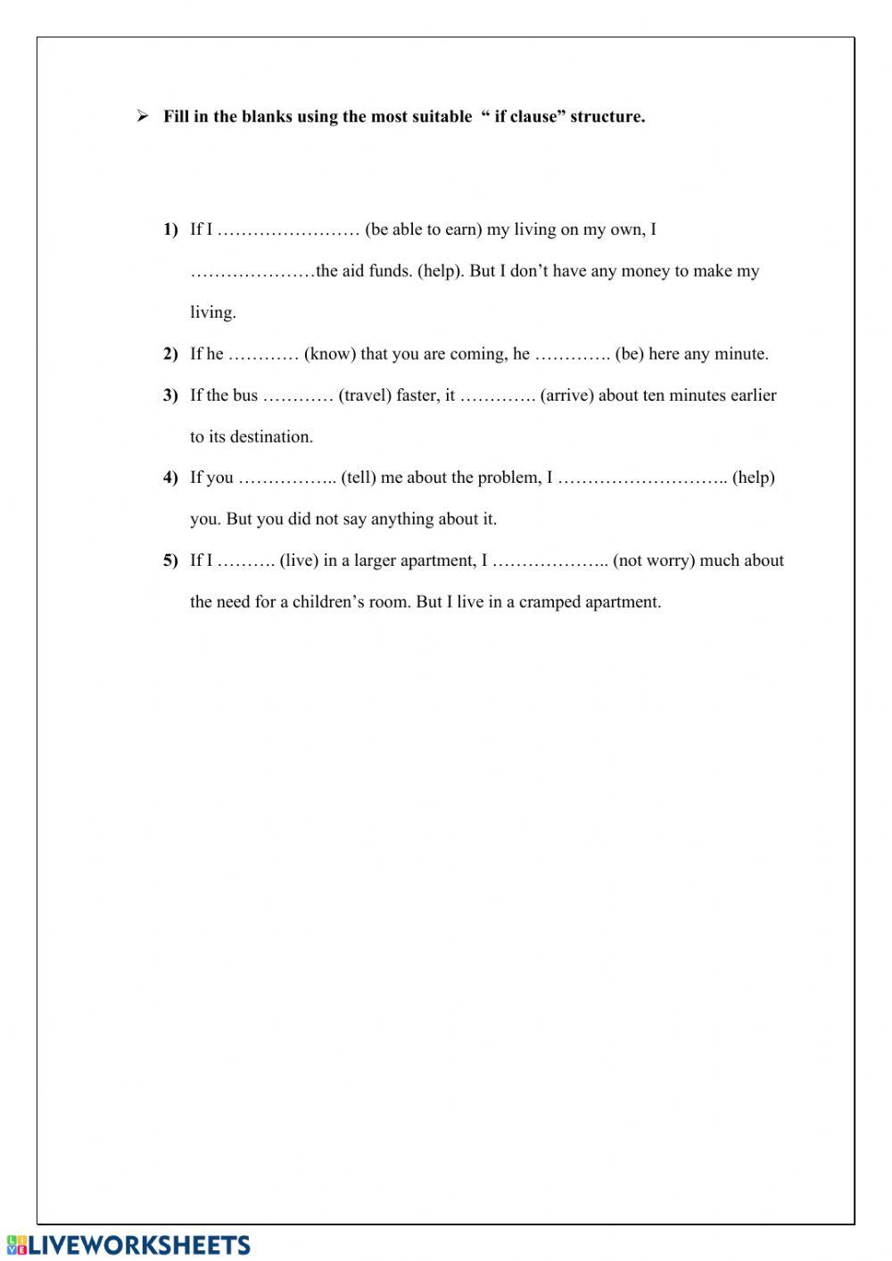 If Clause worksheet | Live Worksheets