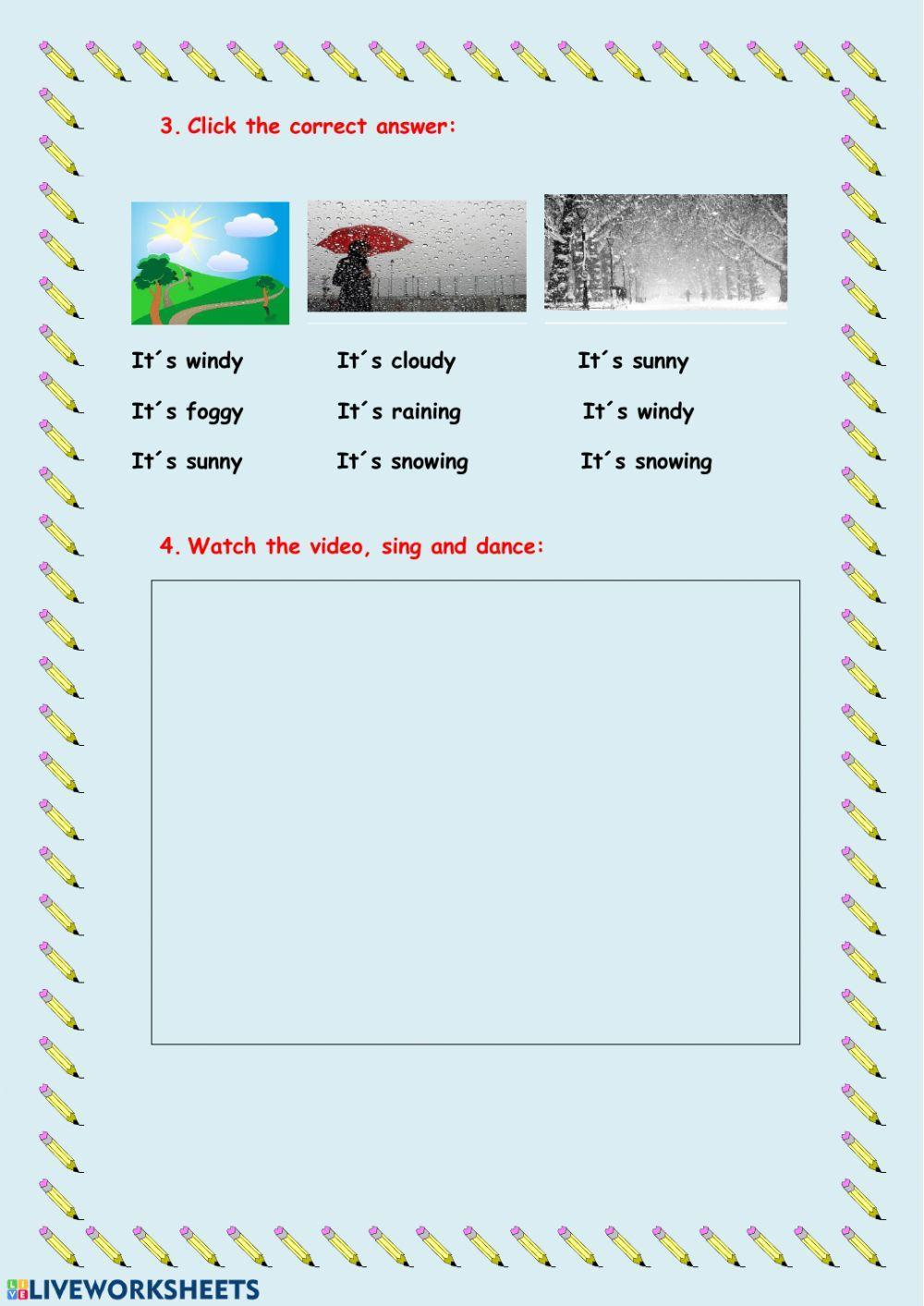 Numbers, weather and class material worksheet | Live Worksheets