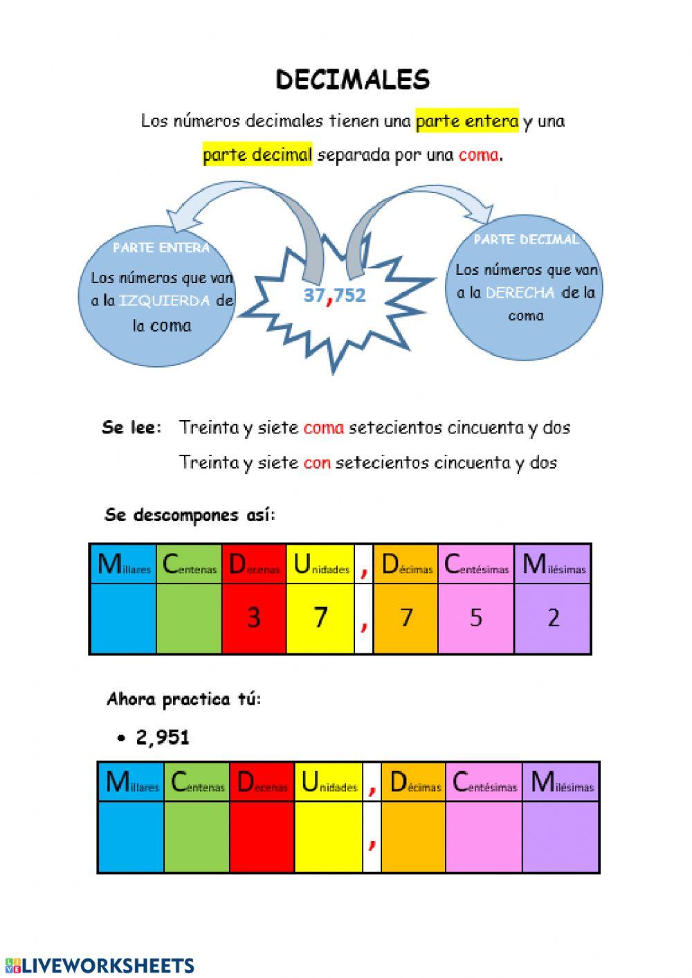 Números Decimal… | Free Interactive Worksheets | 5493128