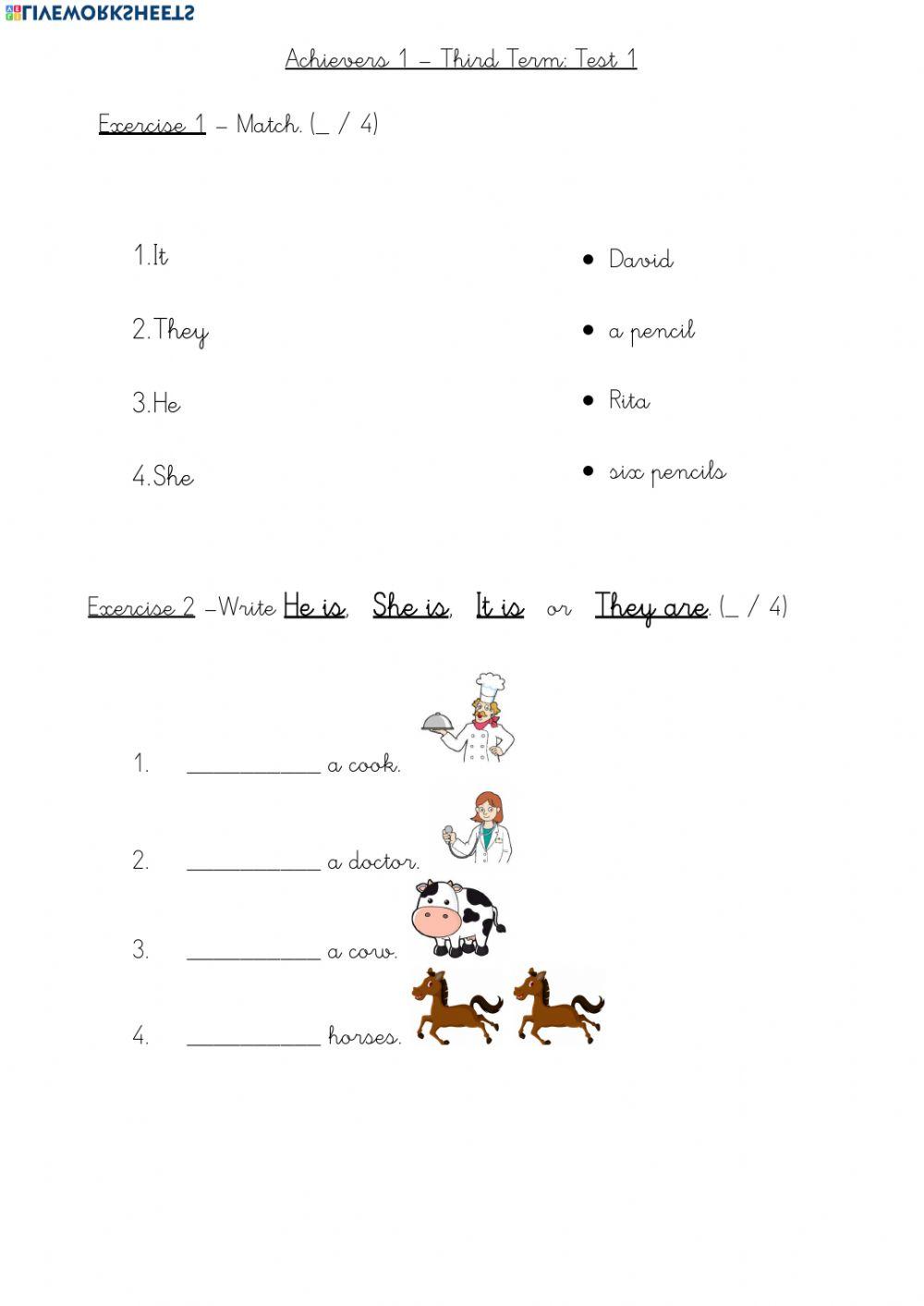 Achievers 1 - Third Term - Test 1 worksheet | Live Worksheets