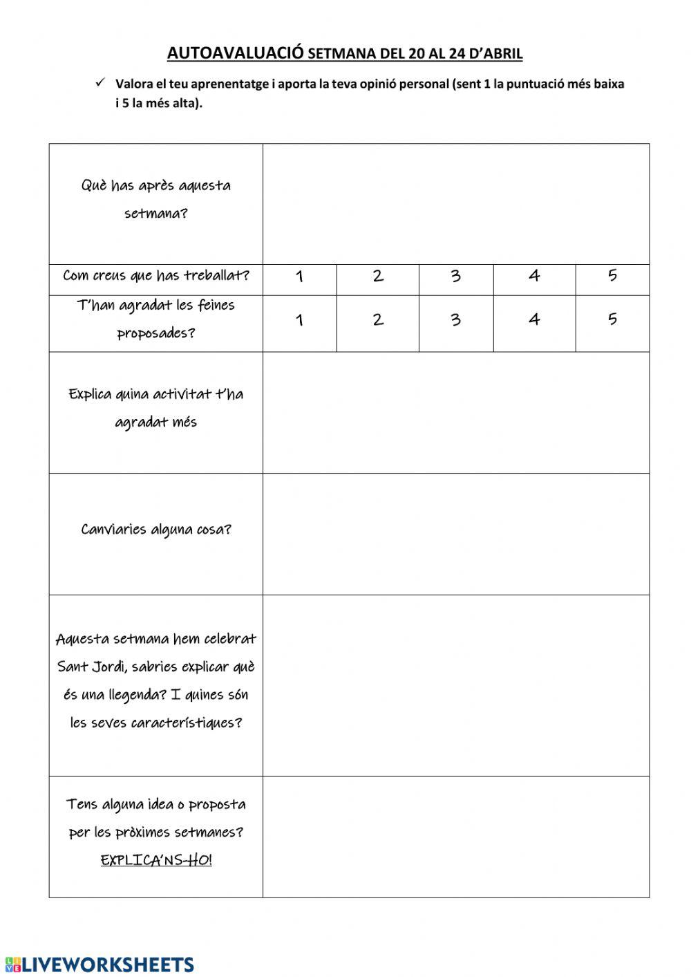 Autoavaluació 2 interactive worksheet | Live Worksheets