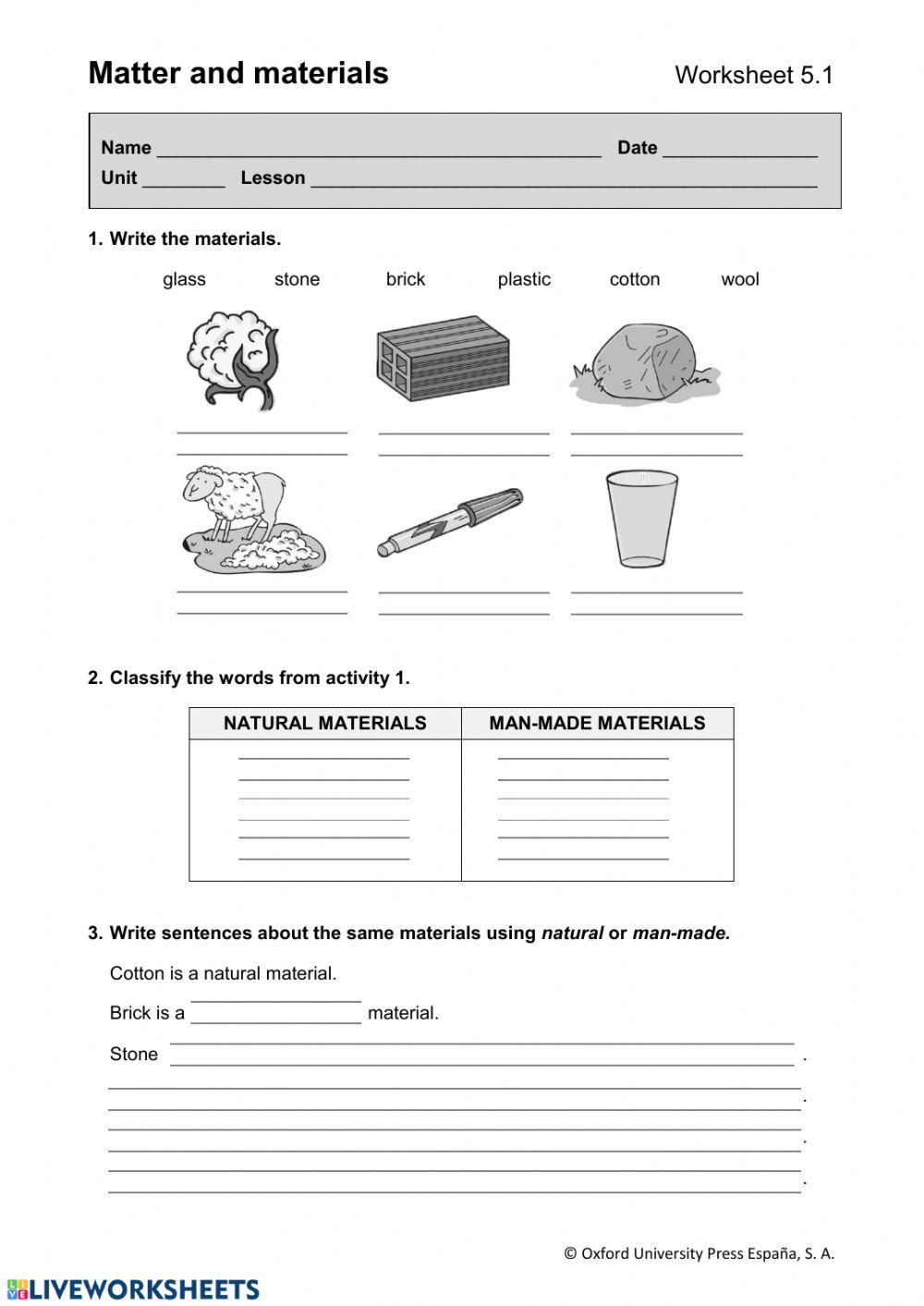 Worksheet matter and materials year 2 5493265 | missdauwe