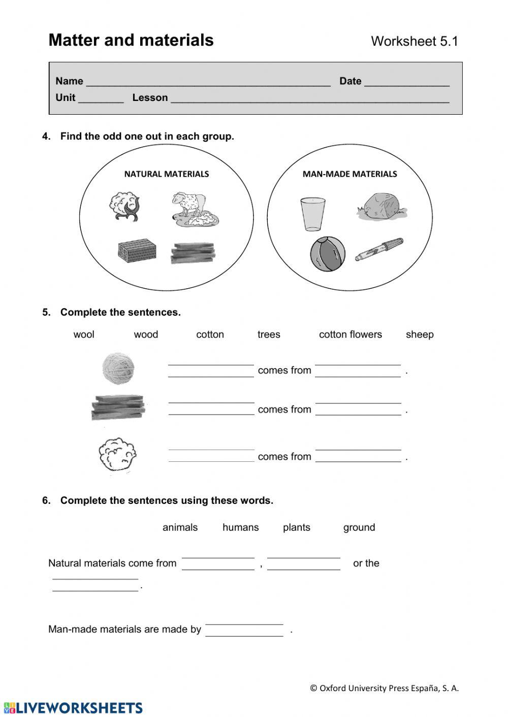 Worksheet matter and materials year 2 5493265 | missdauwe
