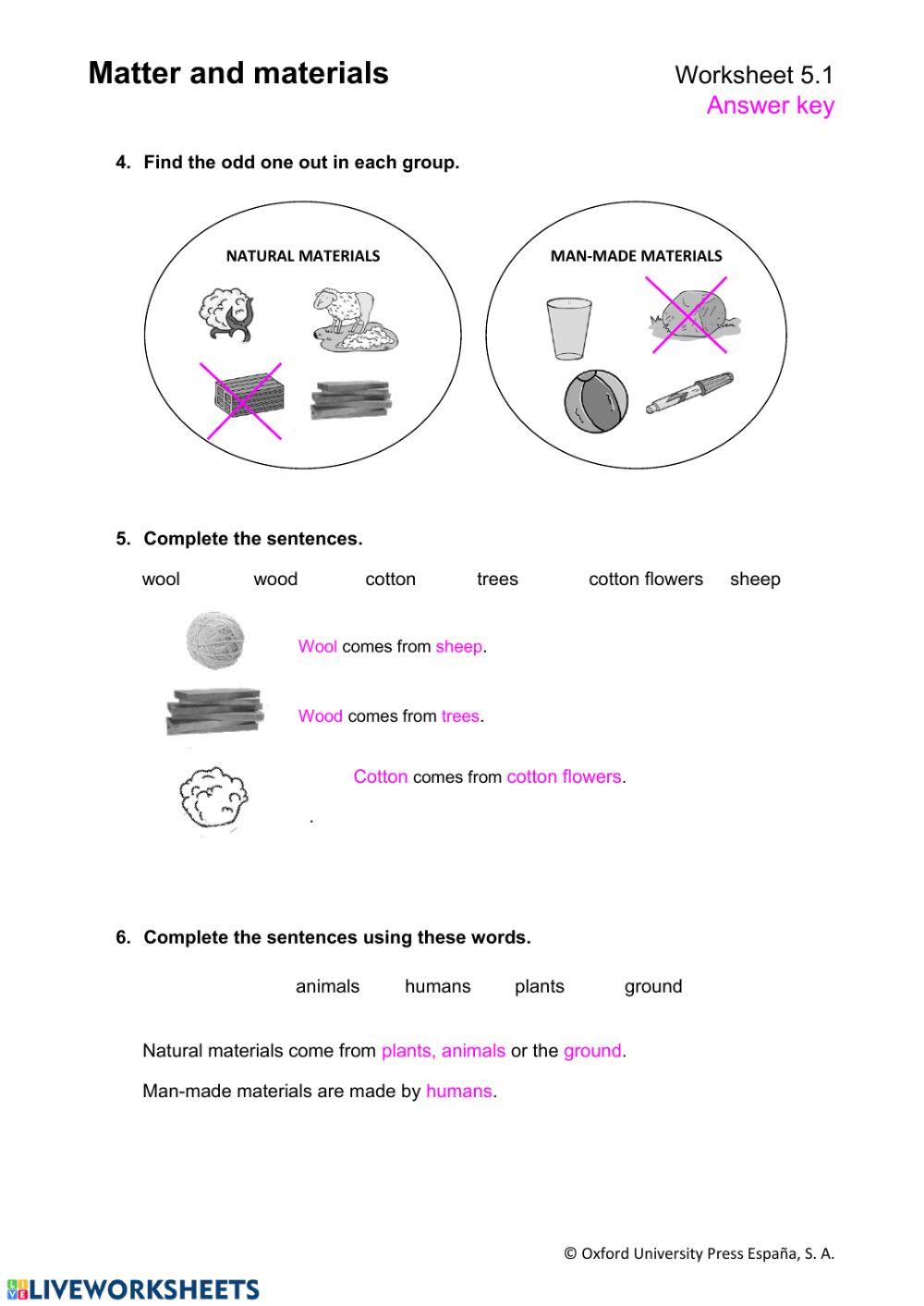 Worksheet matter and materials year 2 5493265 | missdauwe