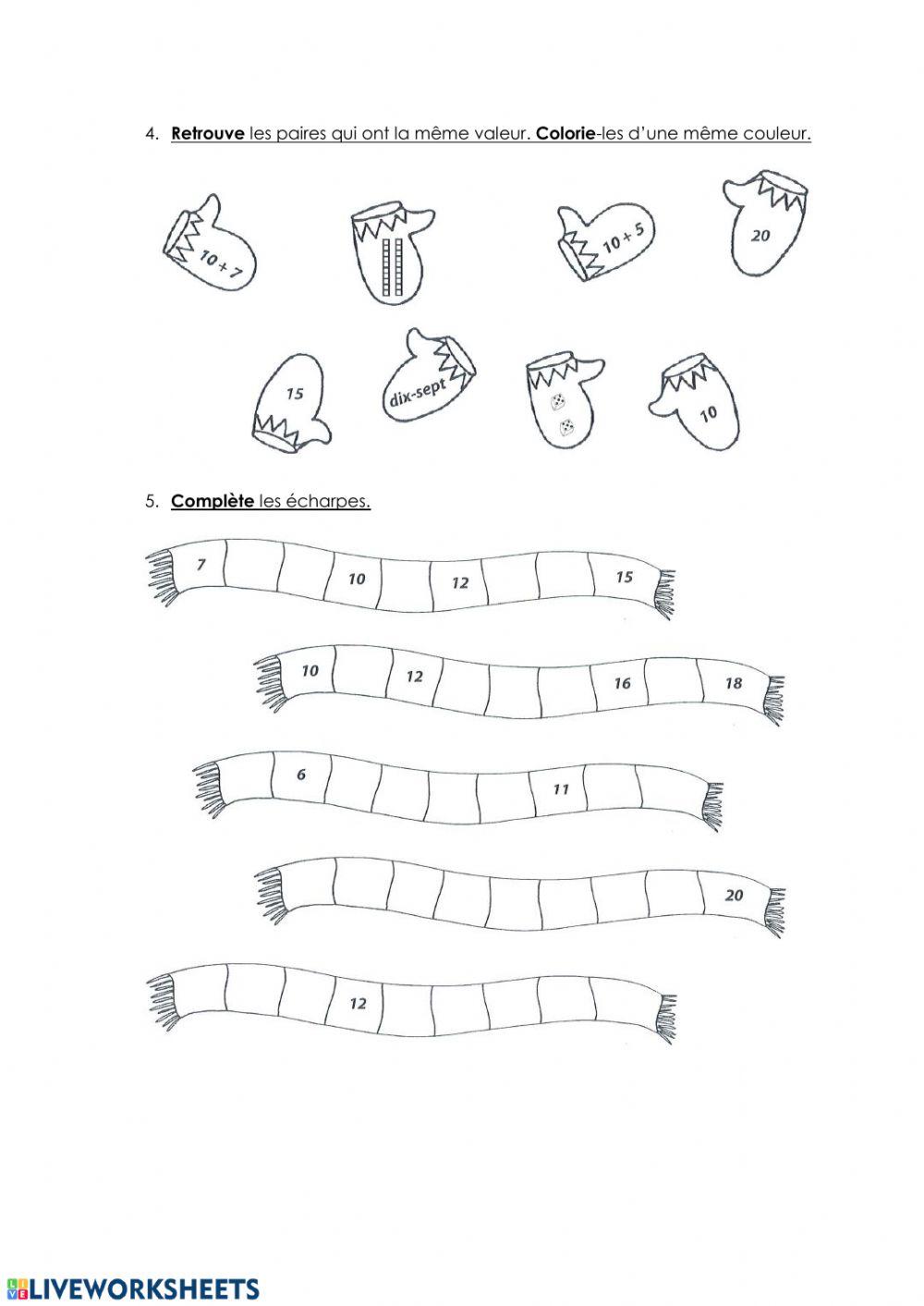 Les nombres jusque 20 worksheet | Live Worksheets