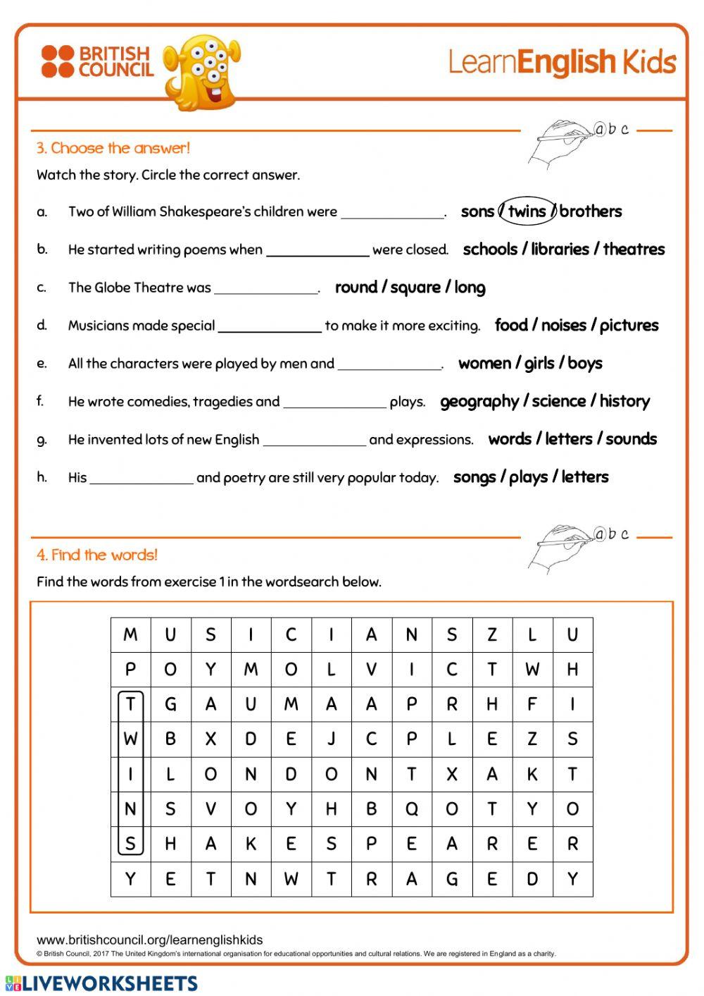 Shakespeare online exercise for | Live Worksheets