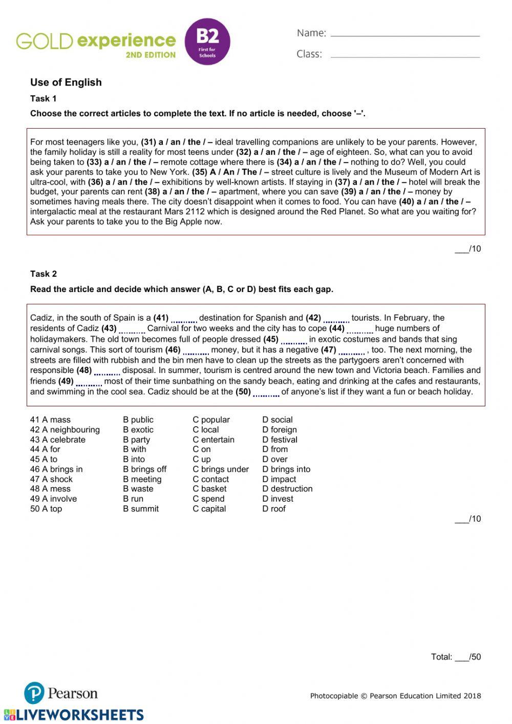 FCE TEST UNIT 2 online exercise for | Live Worksheets