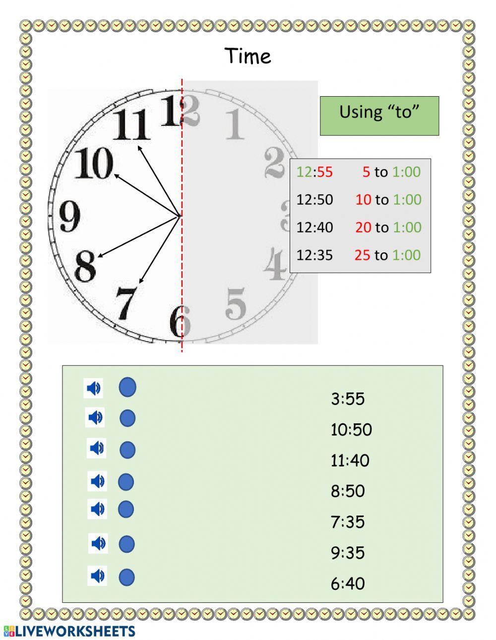 Telling Time Using -to- worksheet | Live Worksheets