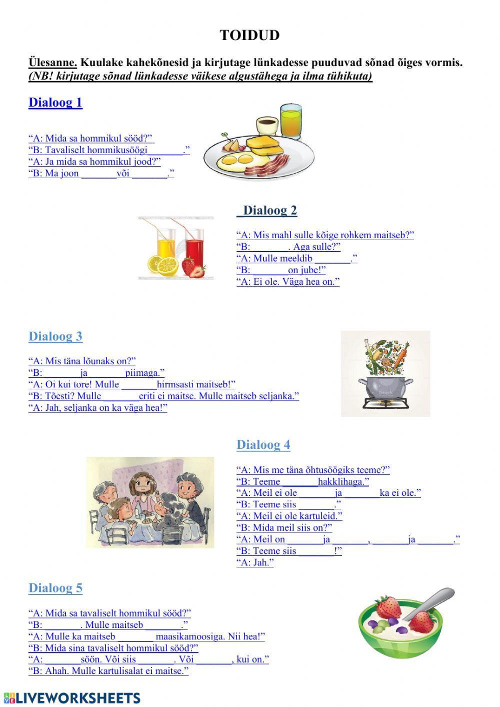 Toidud | Free Interactive Worksheets | 79406