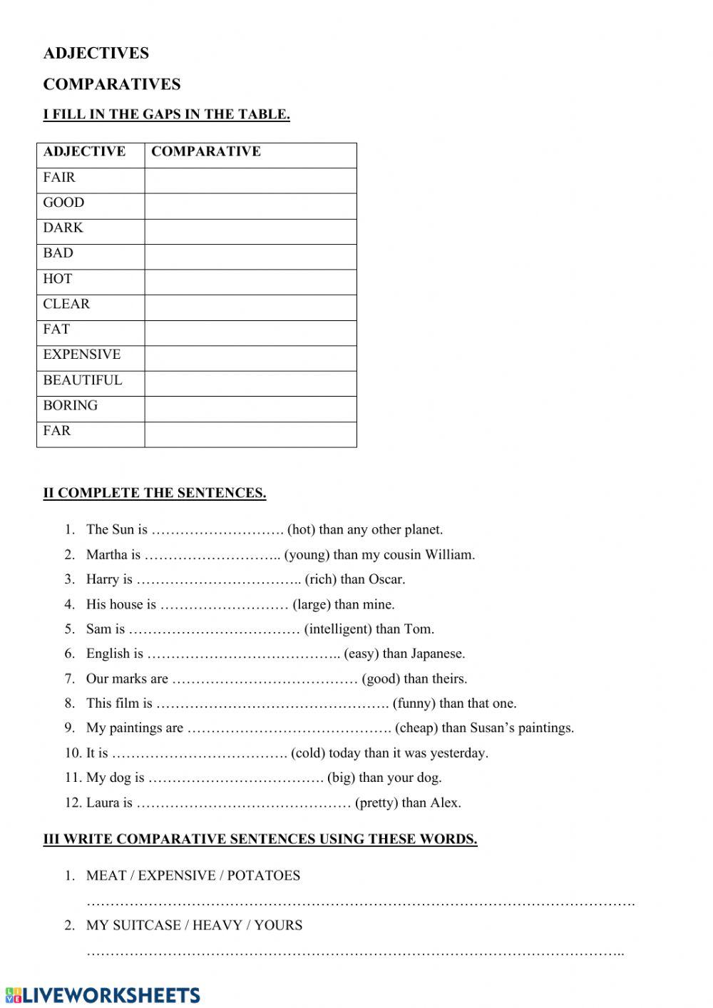 comparative adjectives exercises intermediate