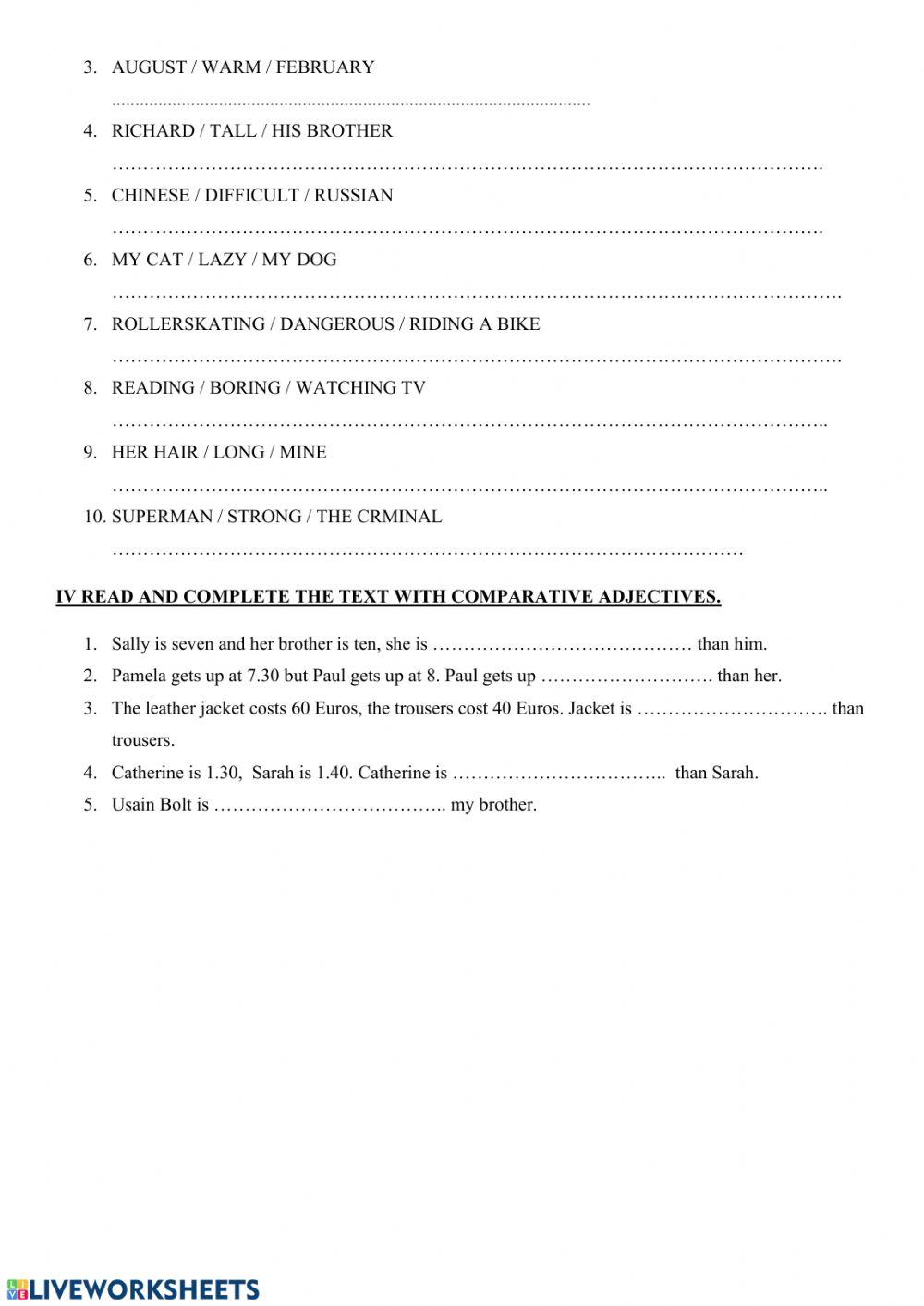 Comparative adj… | Free Interactive Worksheets | 79442