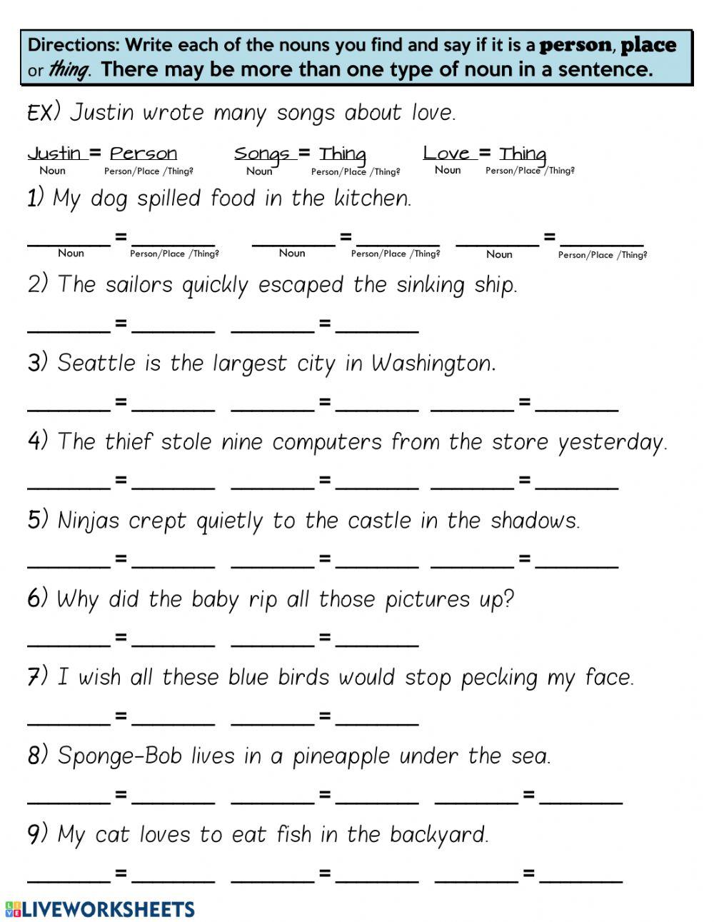 Person Place Thing grammar online exercise for | Live Worksheets