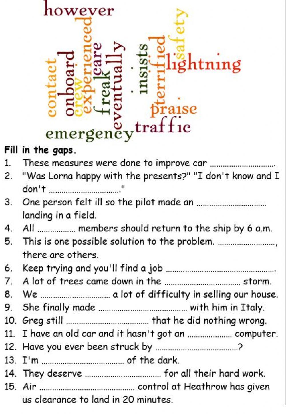 Vocabulary Practice (Airplane crash) worksheet | Live Worksheets