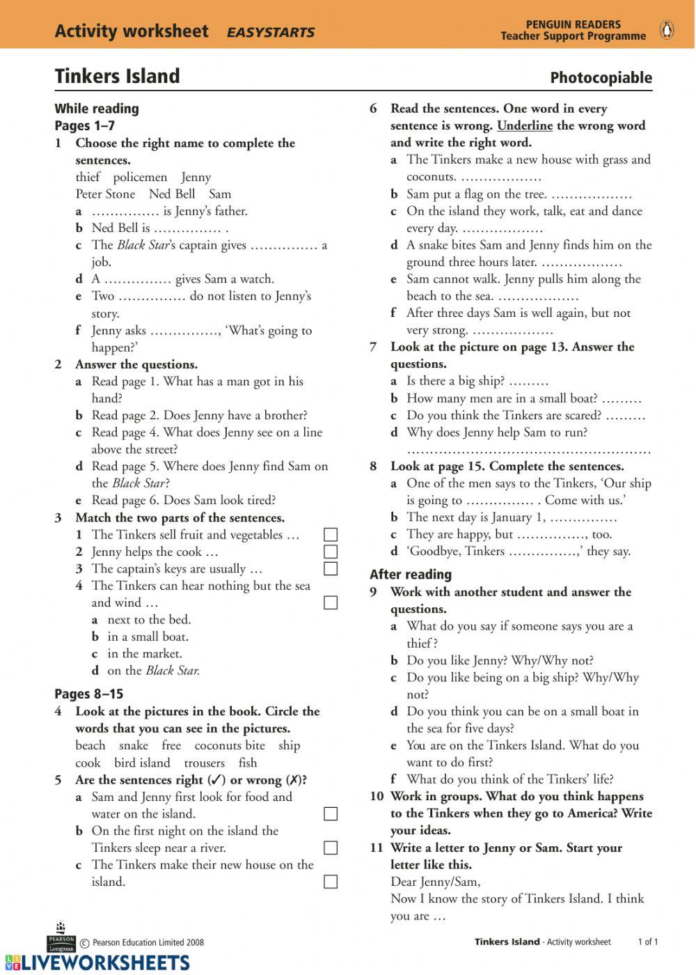 Reading Tinker … | Free Interactive Worksheets | 5439008