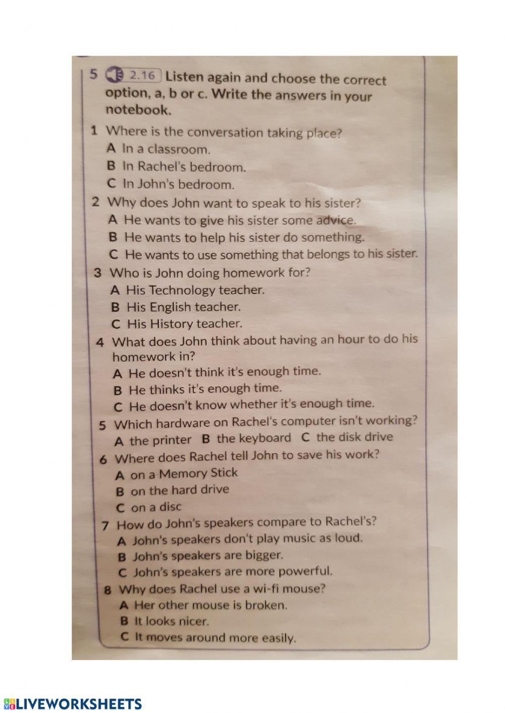 Listening comprehension online exercise | Live Worksheets