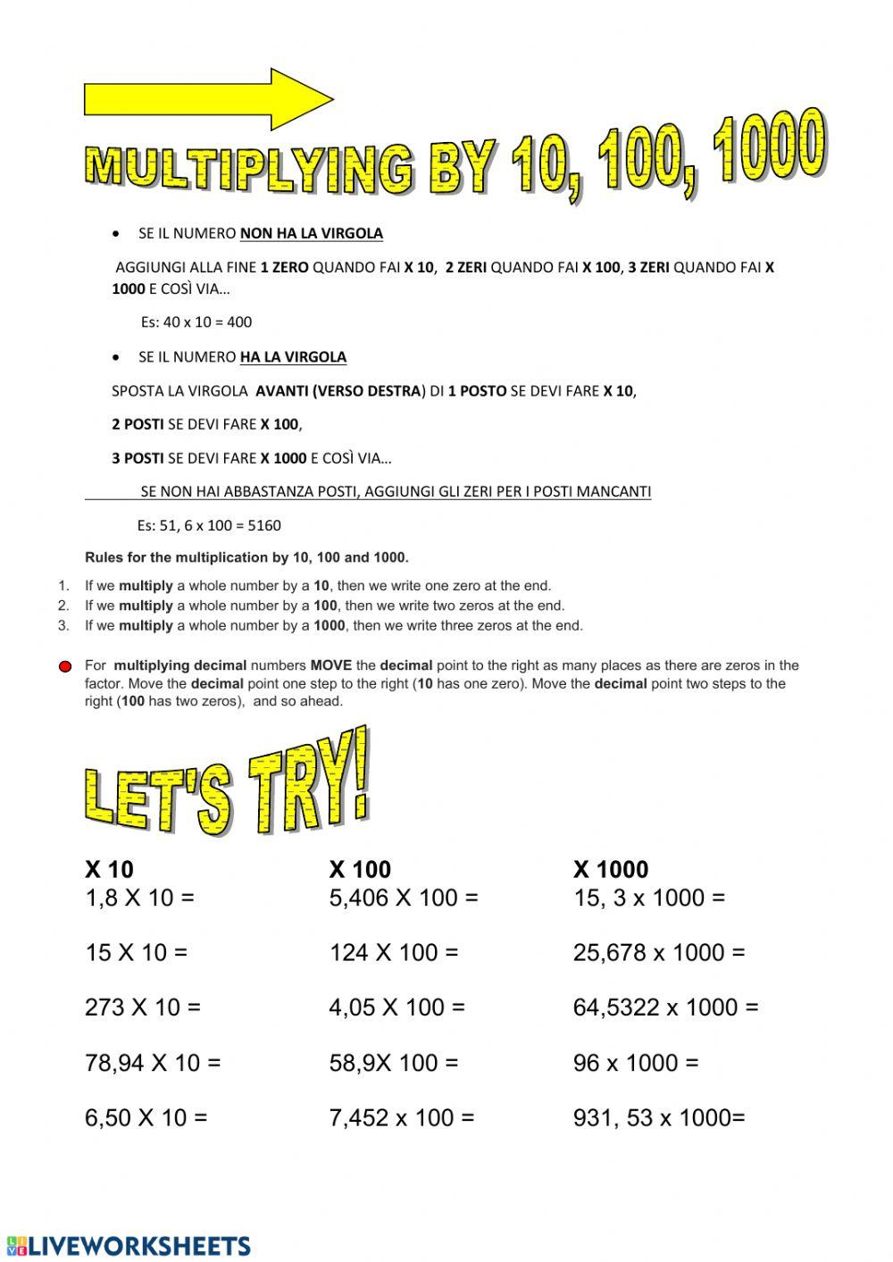 Multiplying by … | Free Interactive Worksheets | 80519