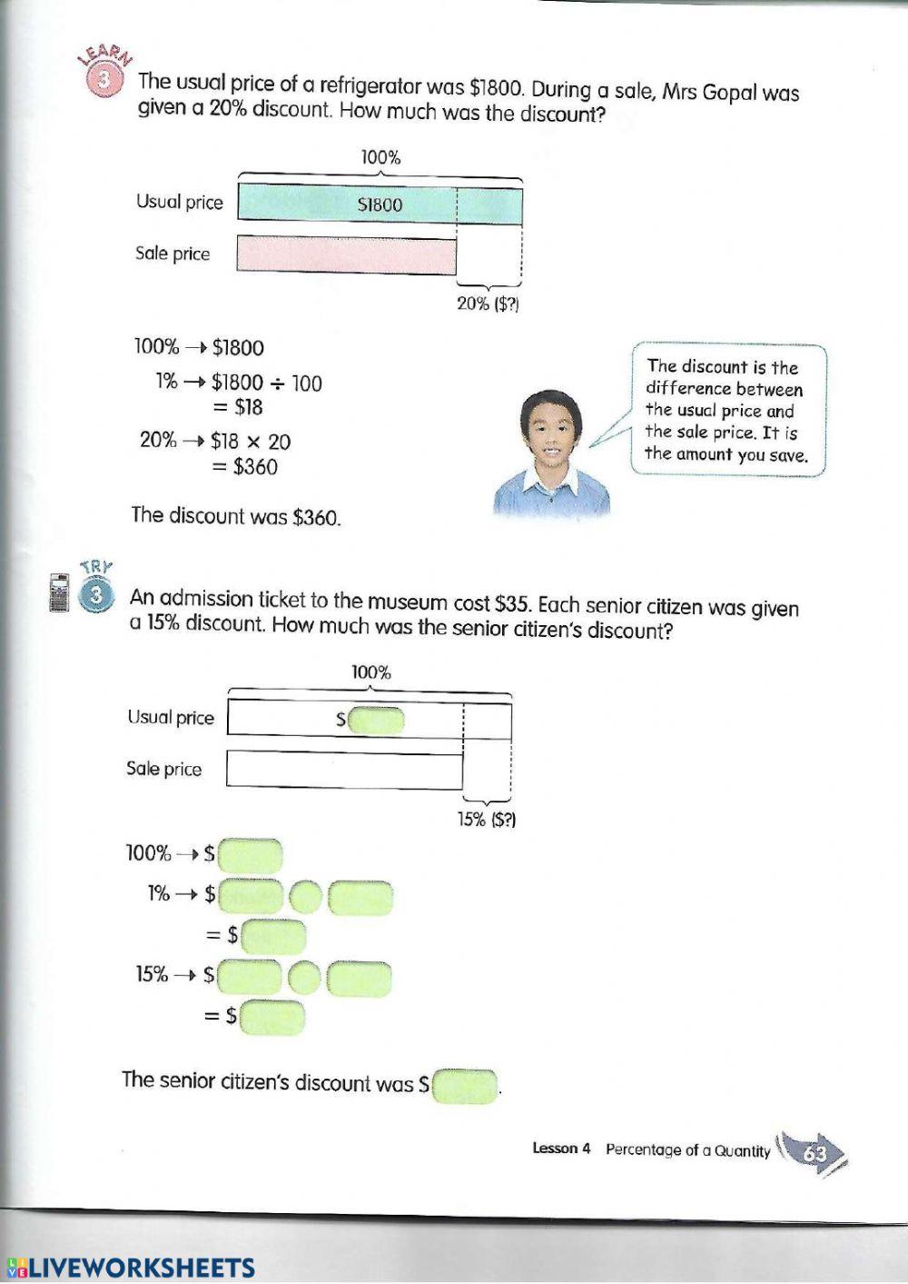 Percentage page 60-64 worksheet | Live Worksheets