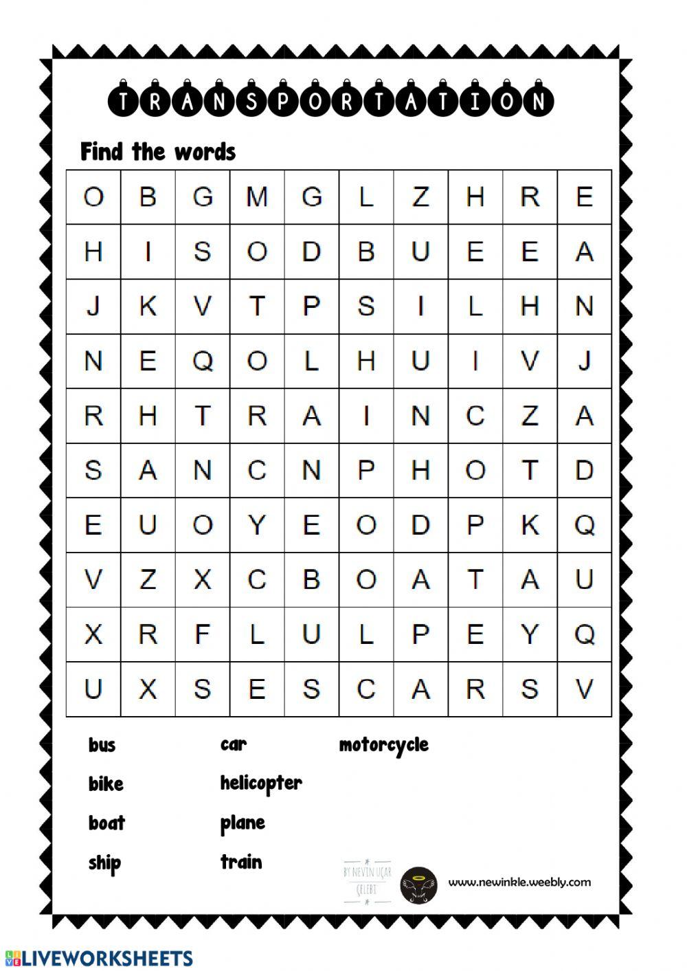 Transportation … | Free Interactive Worksheets | 80581