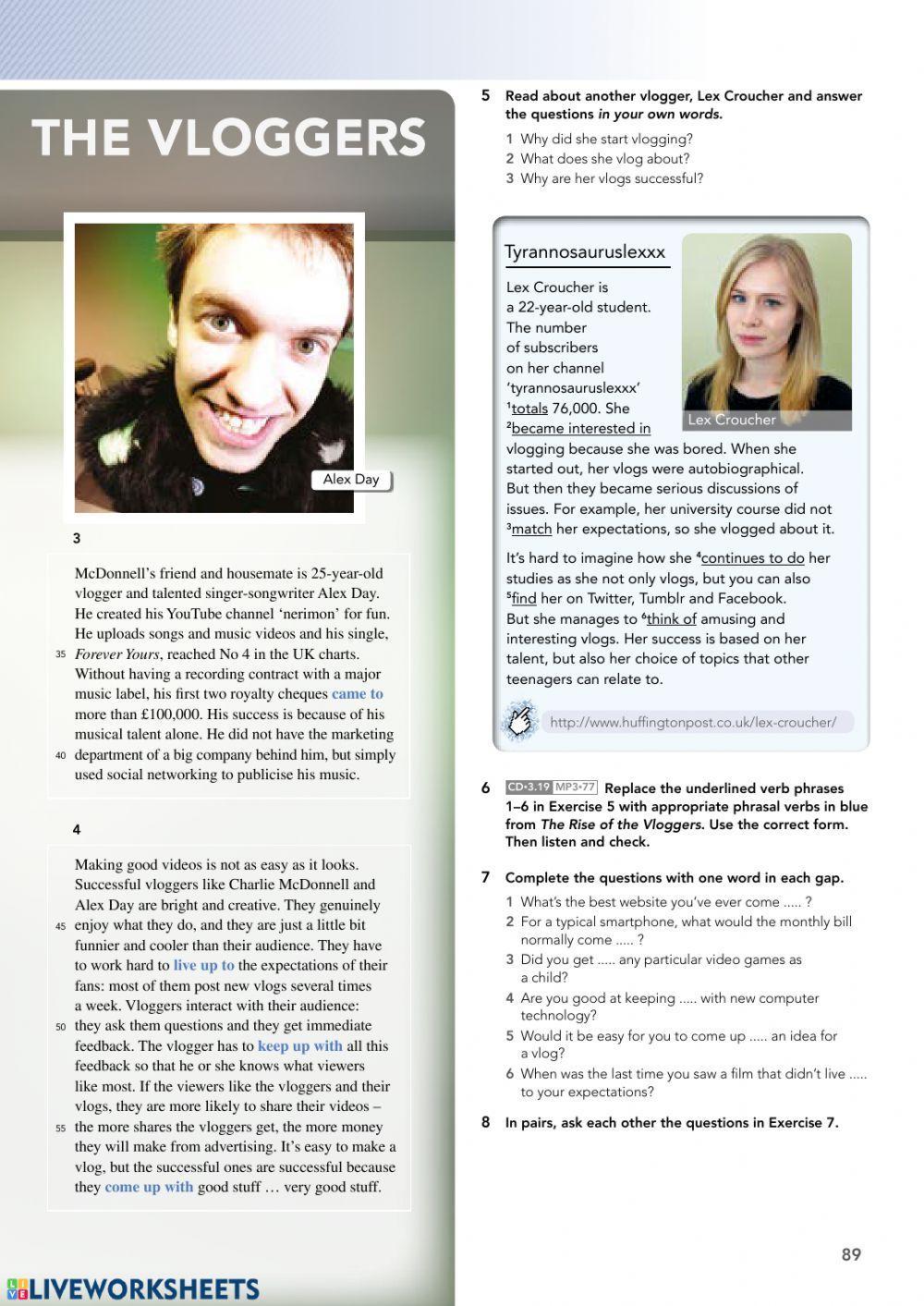 80632 | Vloggers | ElaW | LiveWorksheets