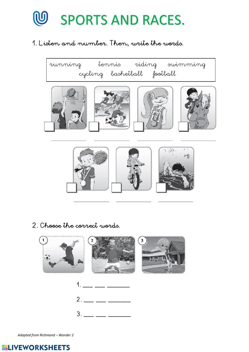 Sports & races worksheet | Live Worksheets