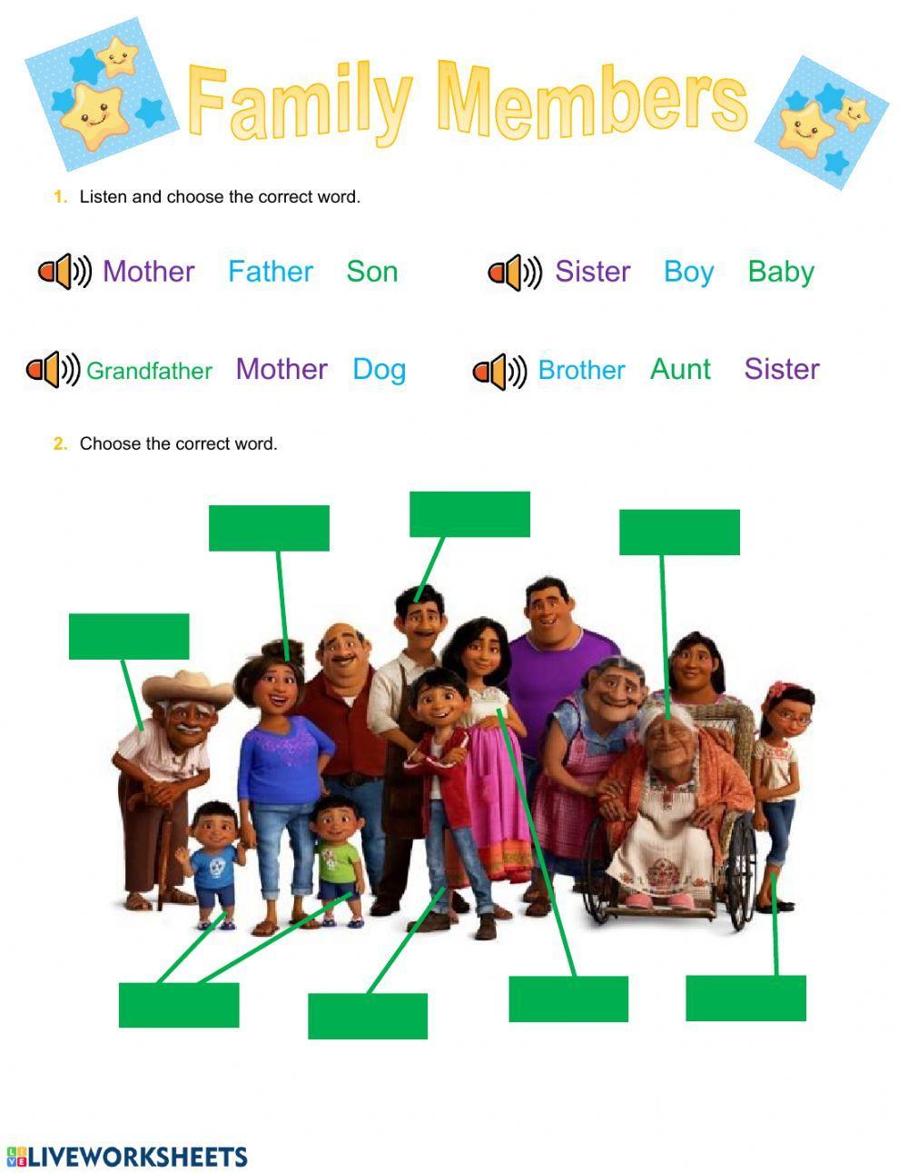 Family Members | Free Interactive Worksheets | 111609