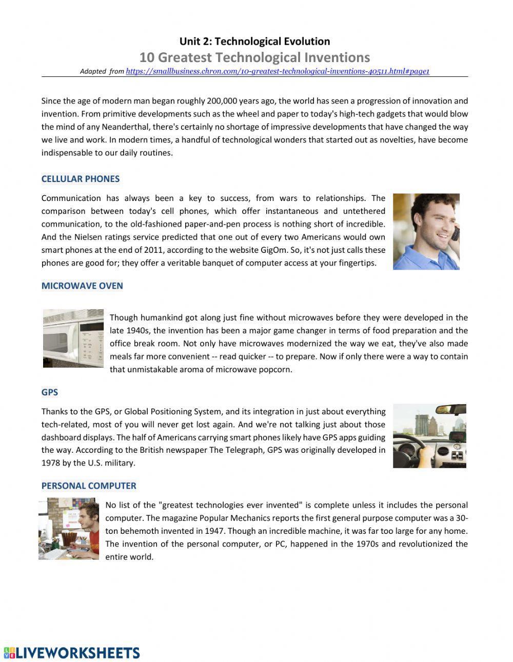 10 Greatest Tec… | Free Interactive Worksheets | 111838