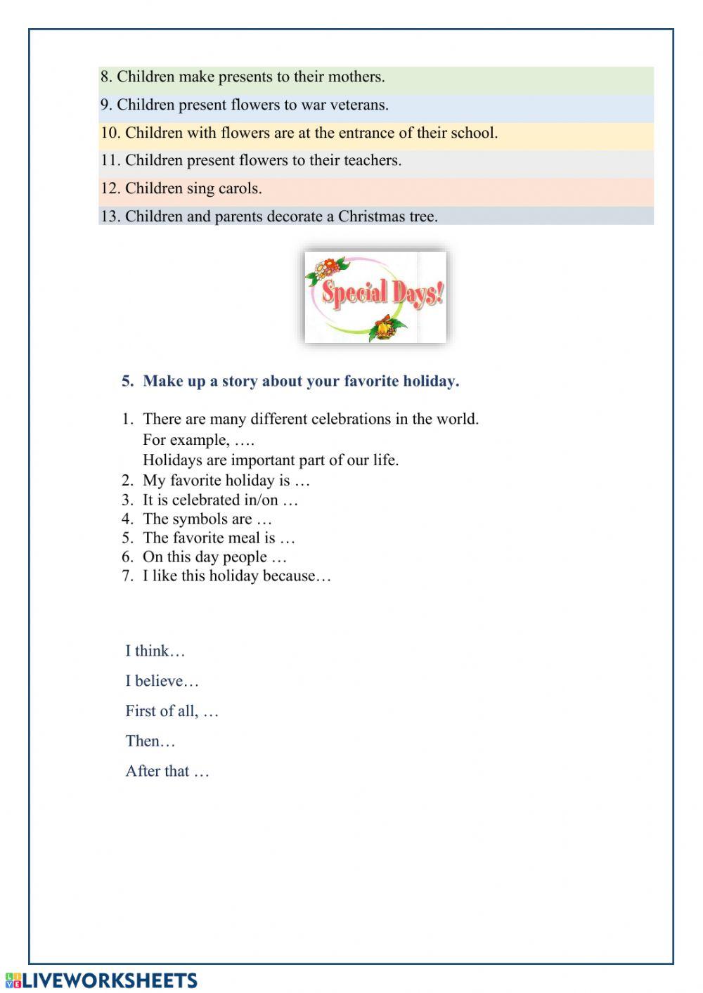 Celebrations 5 | Free Interactive Worksheets | 5496361