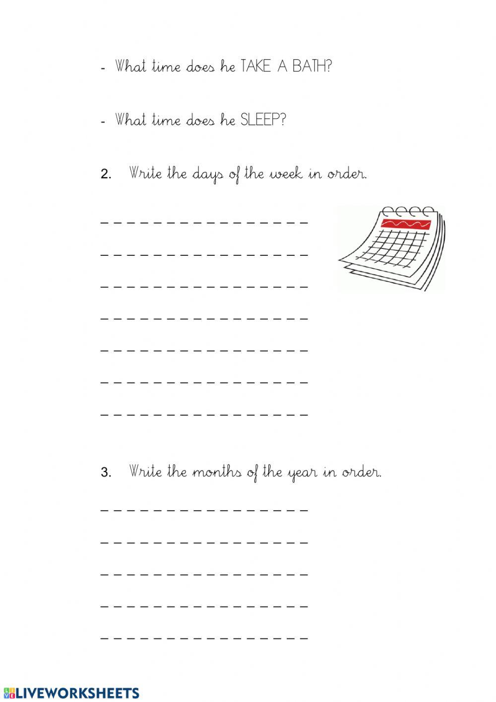 Daily routines, days and months worksheet | Live Worksheets