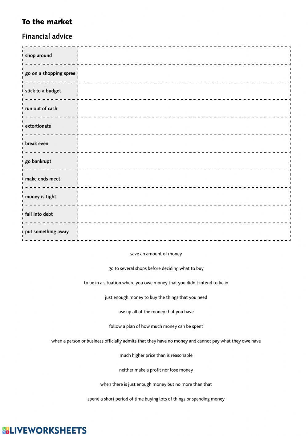 Financial collocations worksheet | Live Worksheets