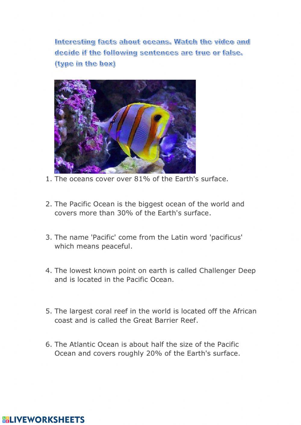 Interesting facts about oceans worksheet | Live Worksheets