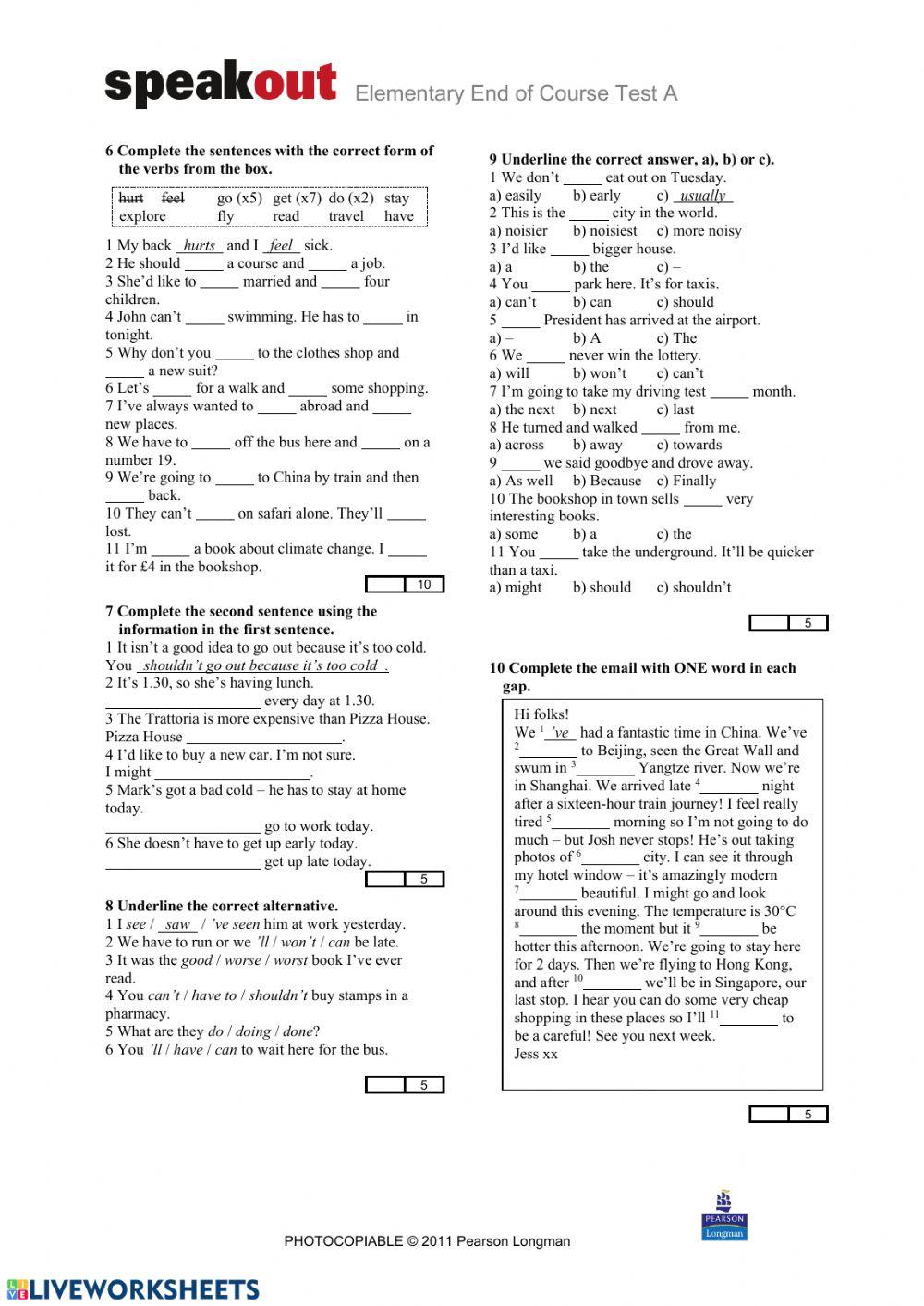 SpeakOut end of course test 5499150 | Евгения Макарова