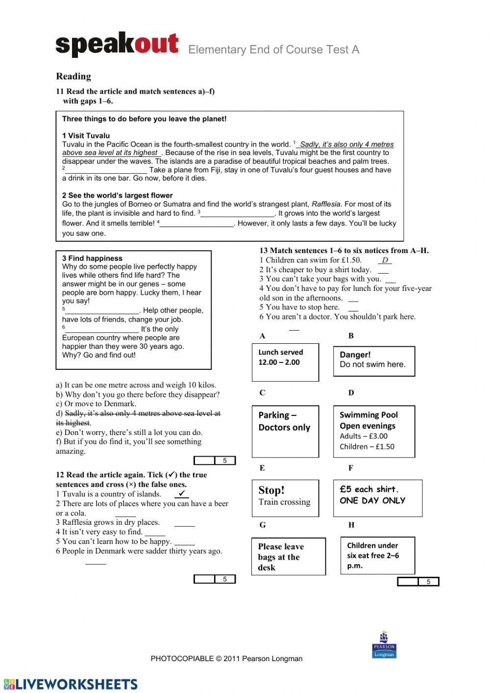SpeakOut end of course test 5499150 | Евгения Макарова