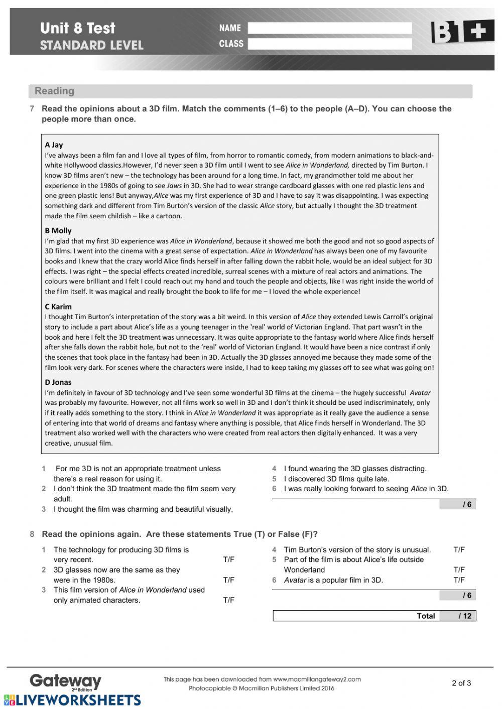 Unit 8 B1+ online exercise for | Live Worksheets