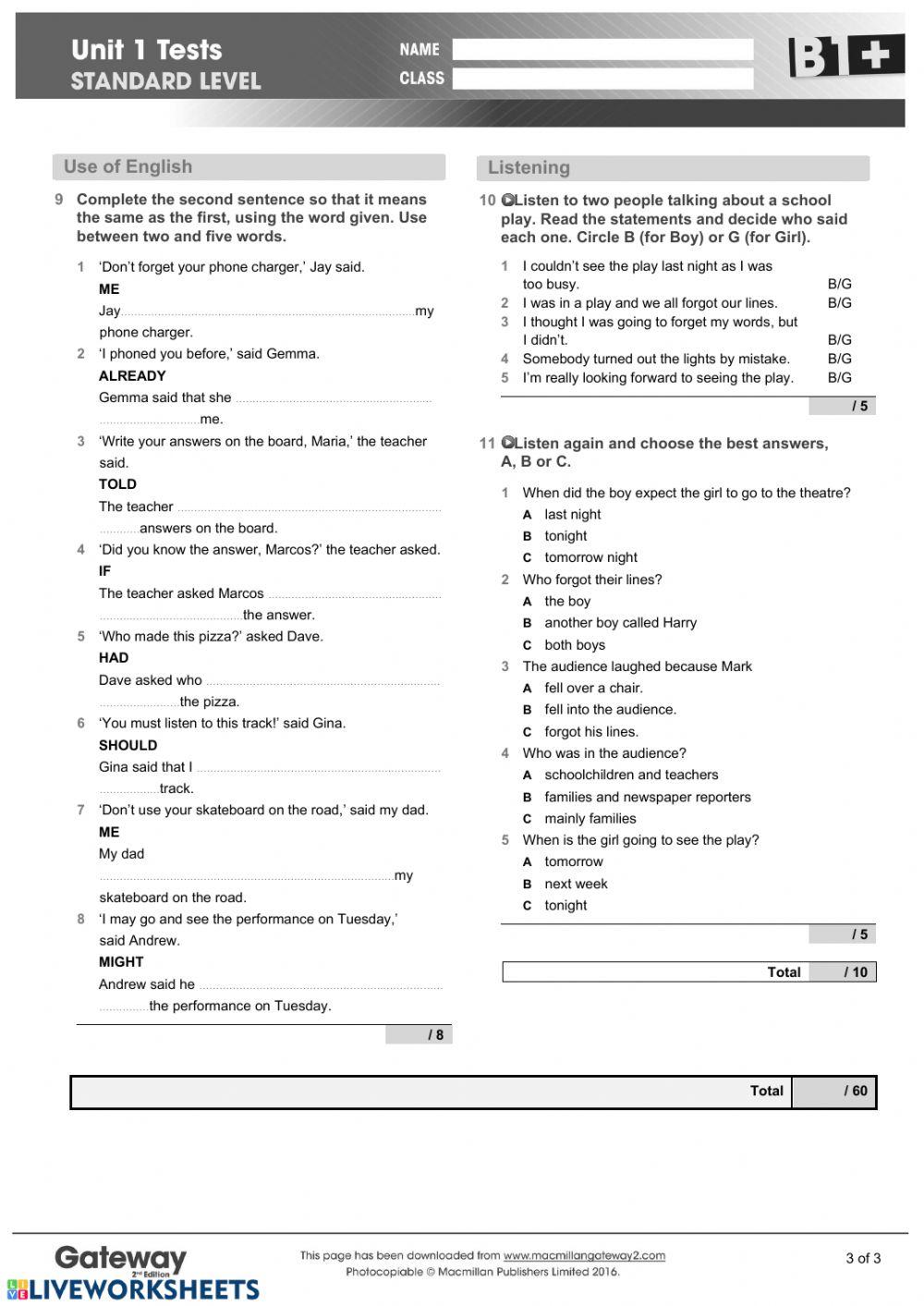 Unit 8 B1+ online exercise for | Live Worksheets
